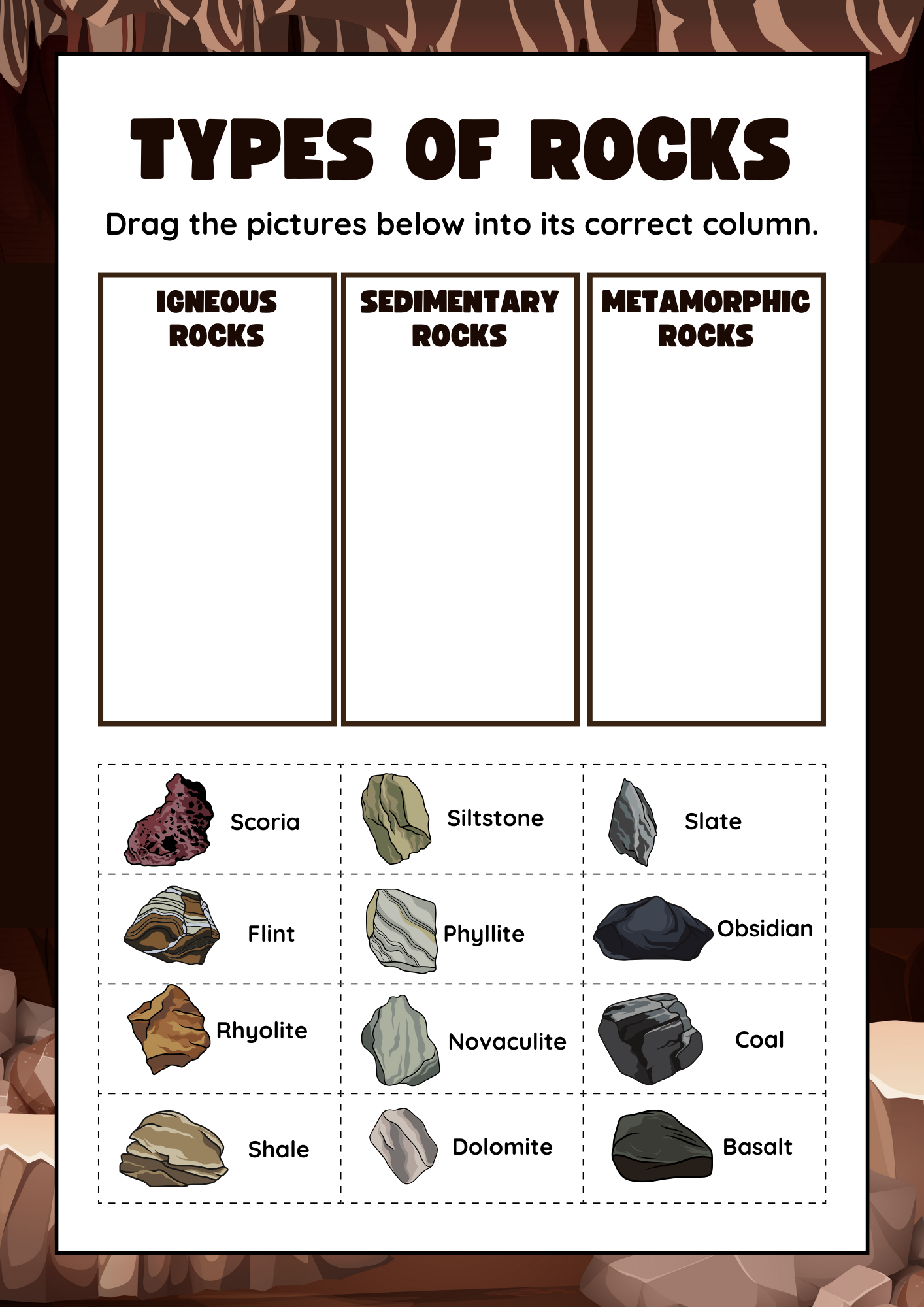 Classifying Types of Rocks Digital Worksheet – Prophet Tales