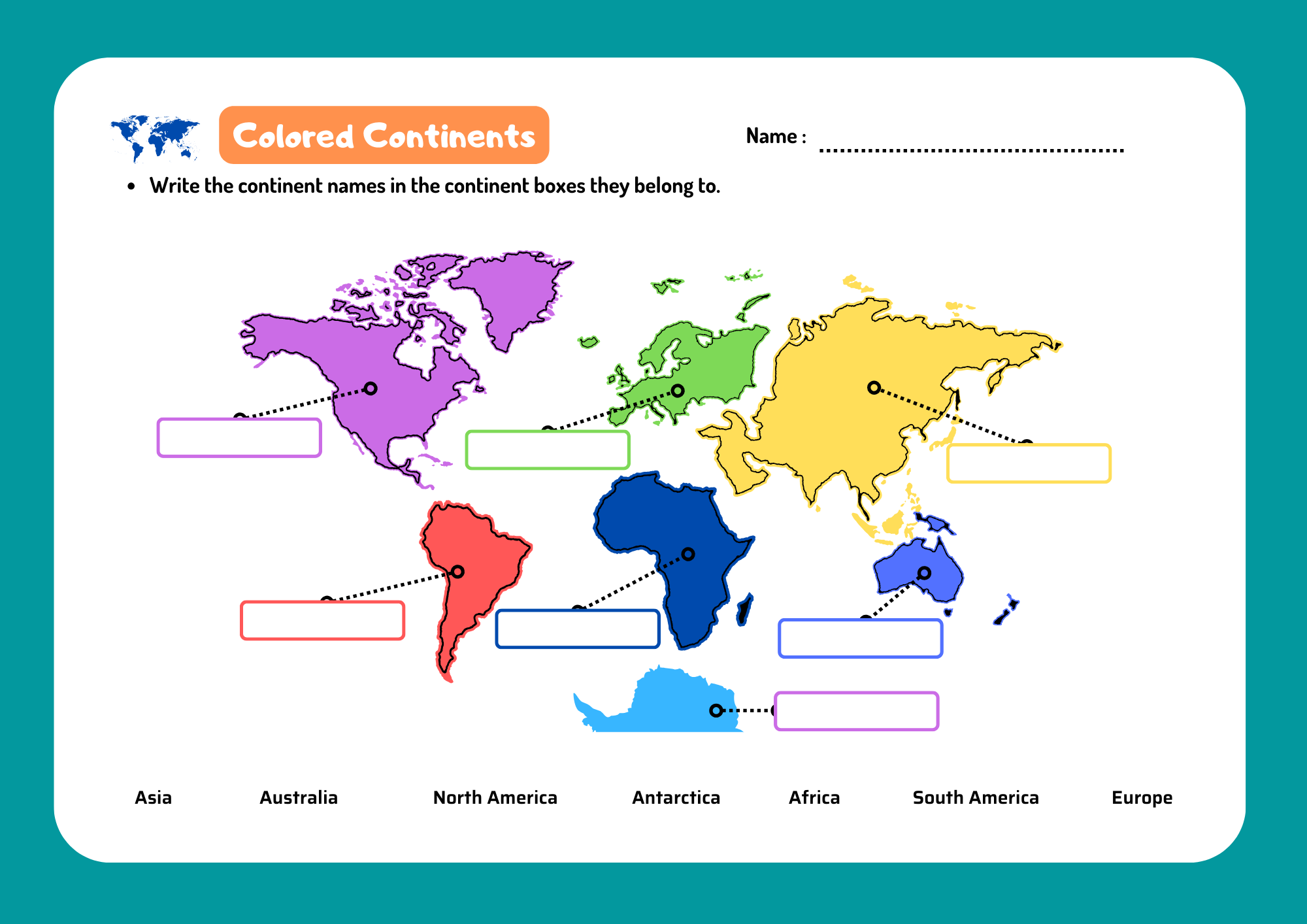Colorful Continents Puzzle Primary School Geography Worksheet – Prophet ...